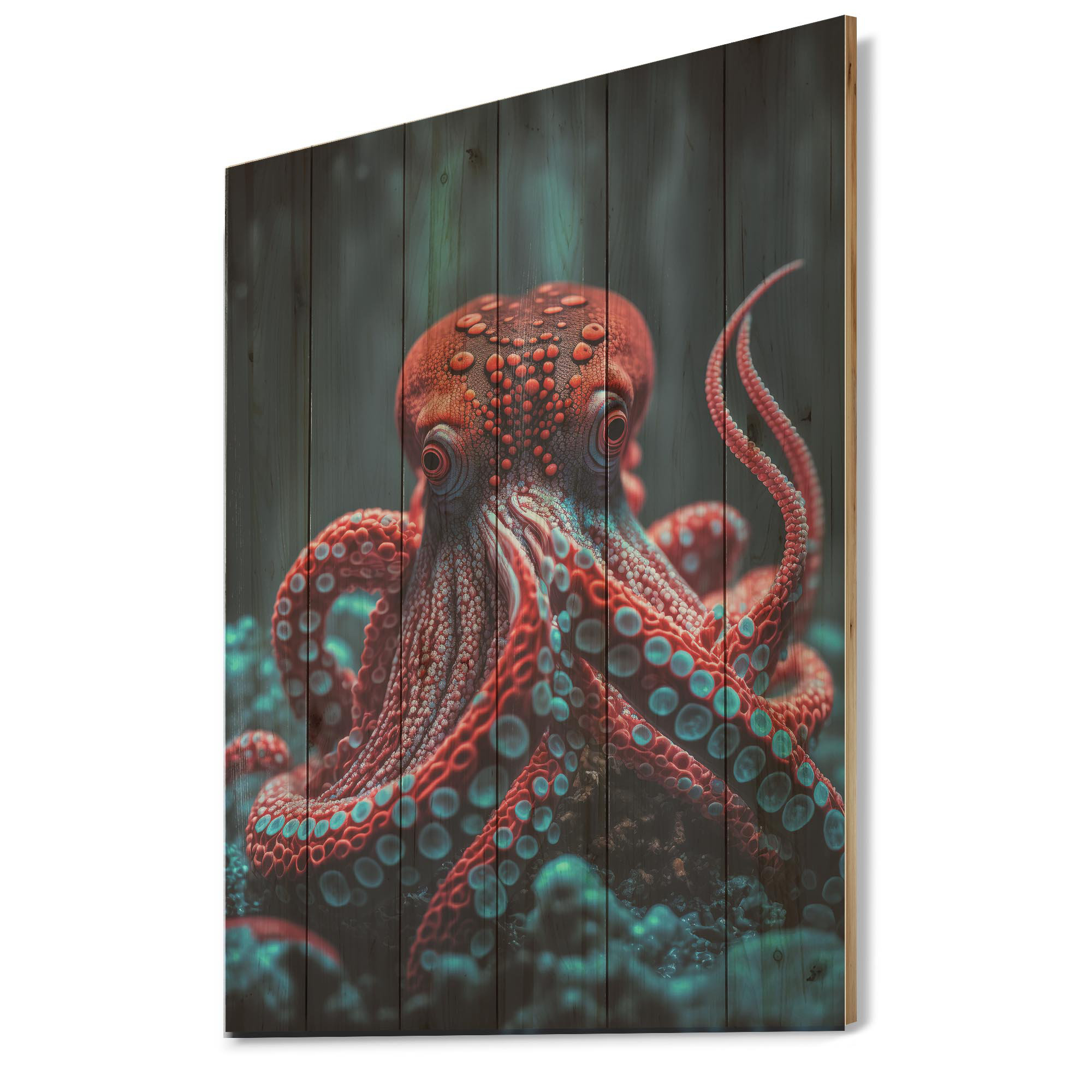 Dovecove Red Octopus On The Ocean Floor IV - Print on Wood - Wayfair Canada