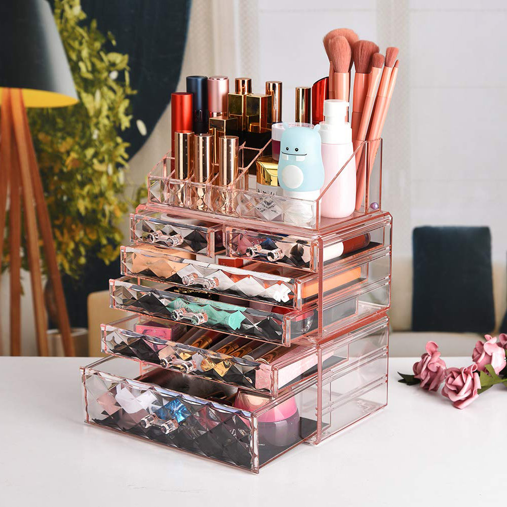 Everly Quinn Organizer Acrylic Cosmetic Storage Drawers and Jewellery ...