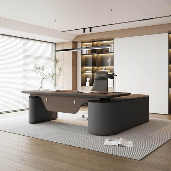 wesomefurniture Large Executive Office Desk with File Cabinet, Sit ...