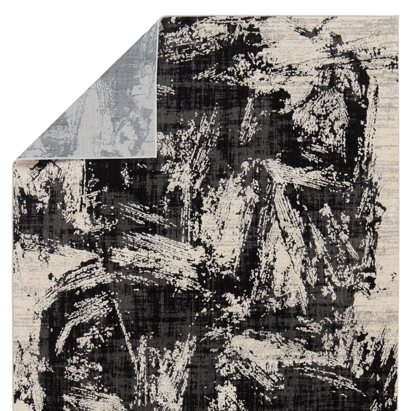 17 Stories Machine Woven Performance Black/Cream Rug | Wayfair