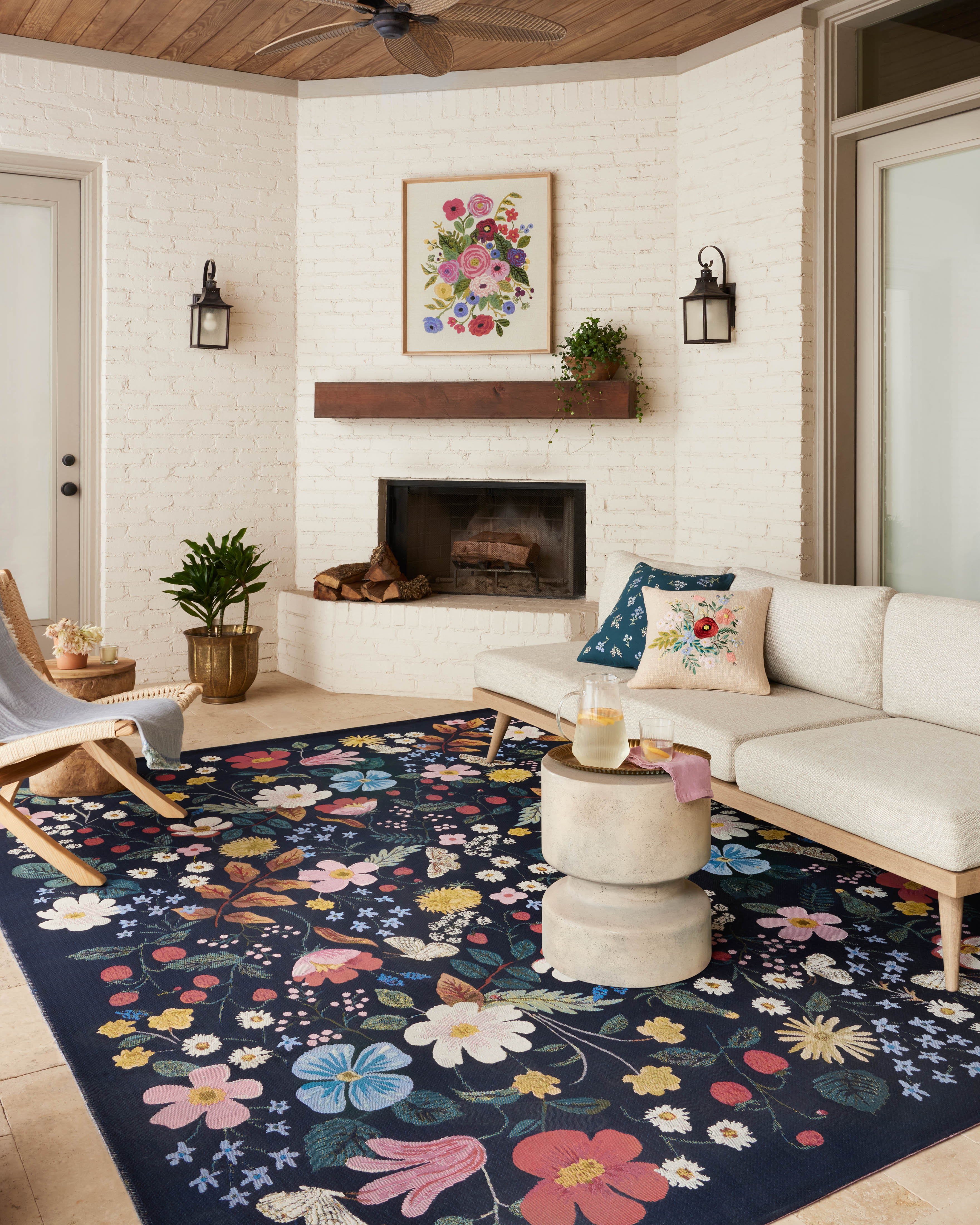 Rifle Paper Co. x Loloi Perennial Black/Navy Indoor / Outdoor Area Rug ...