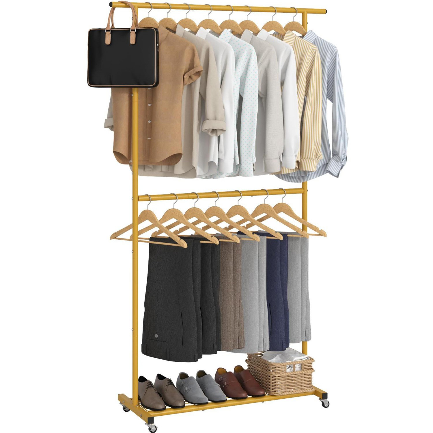 Latitude Run® Double Rod Clothing Garment Rack, Rolling Coat Hanger ...