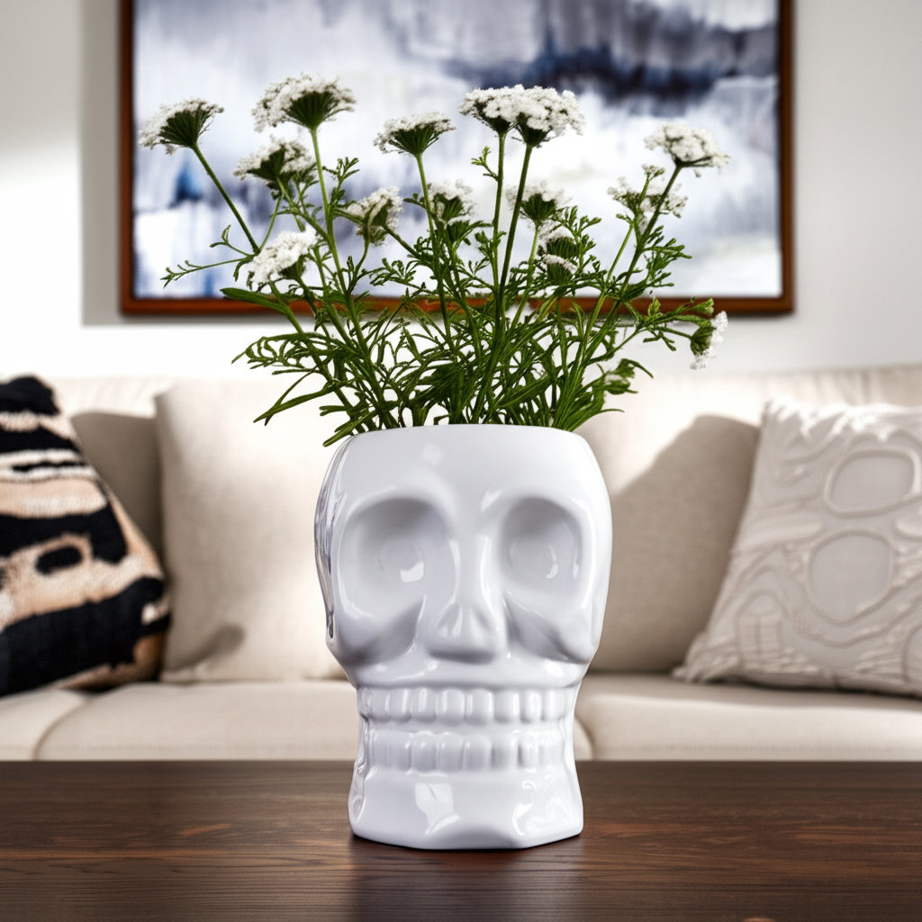 Trinx Ceramic Skull Vase Contemporary Gothic Decorative Skull Vase for ...