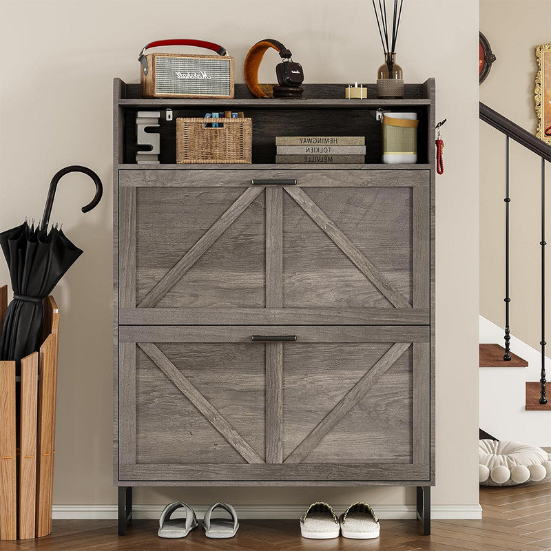 Leader Books Elegant Wooden Shoe Cabinet with 2 Flip Drawers ...