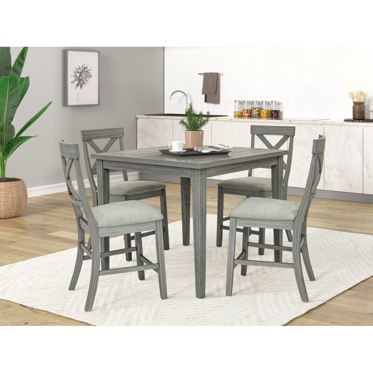 Gracie Oaks Beautiful Counter Height 5Pc Dining Set Pub Height Square ...