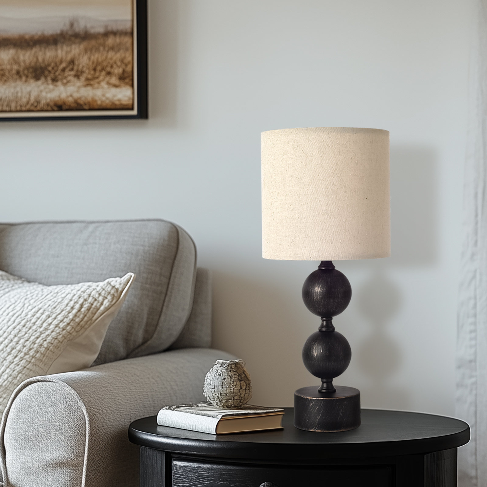 Ebern Designs 21" Transitional Table Lamp with Linen Shade and Painted ...