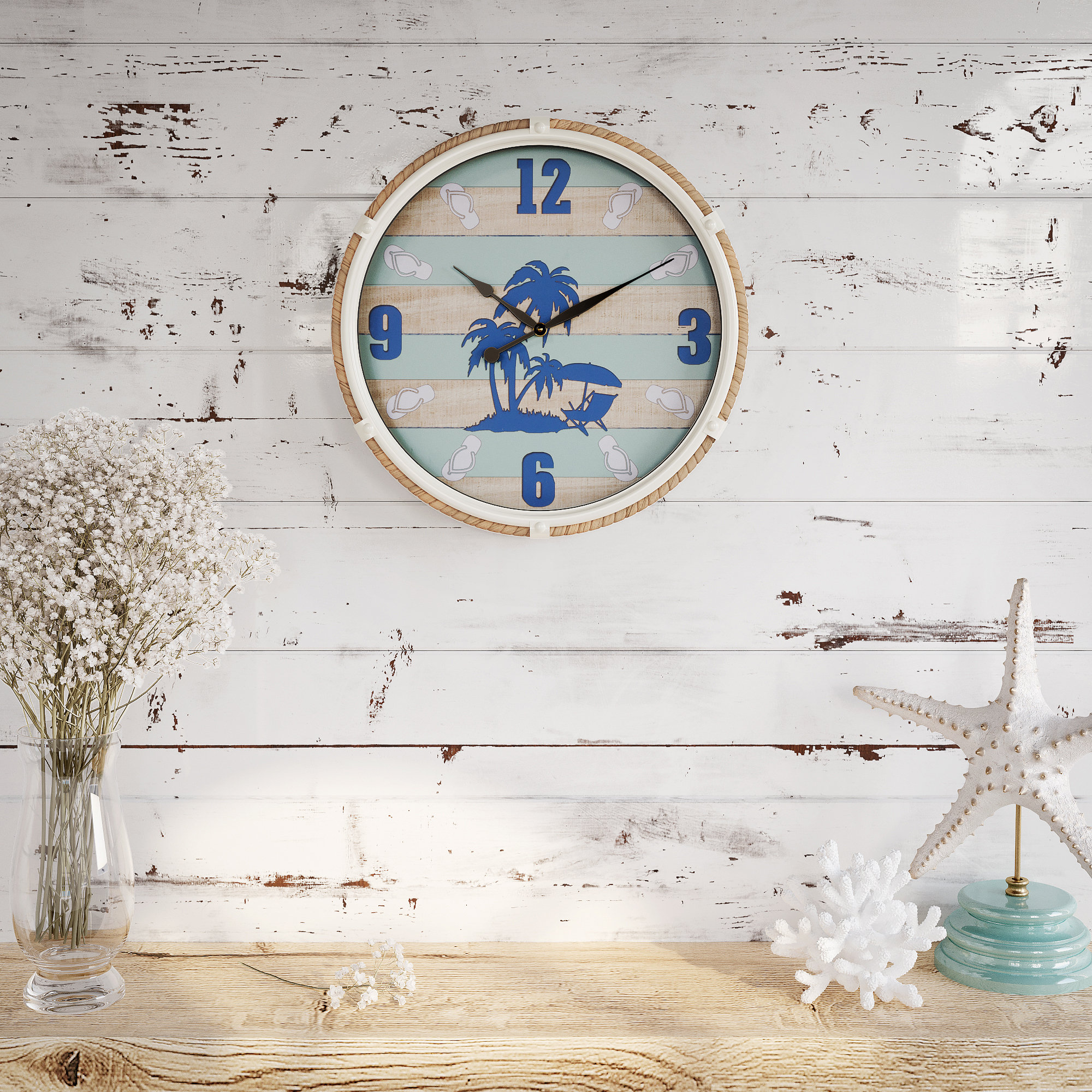 Bay Isle Home™ Isla Nautical Round Shiplap Metal Wall Clock & Reviews ...