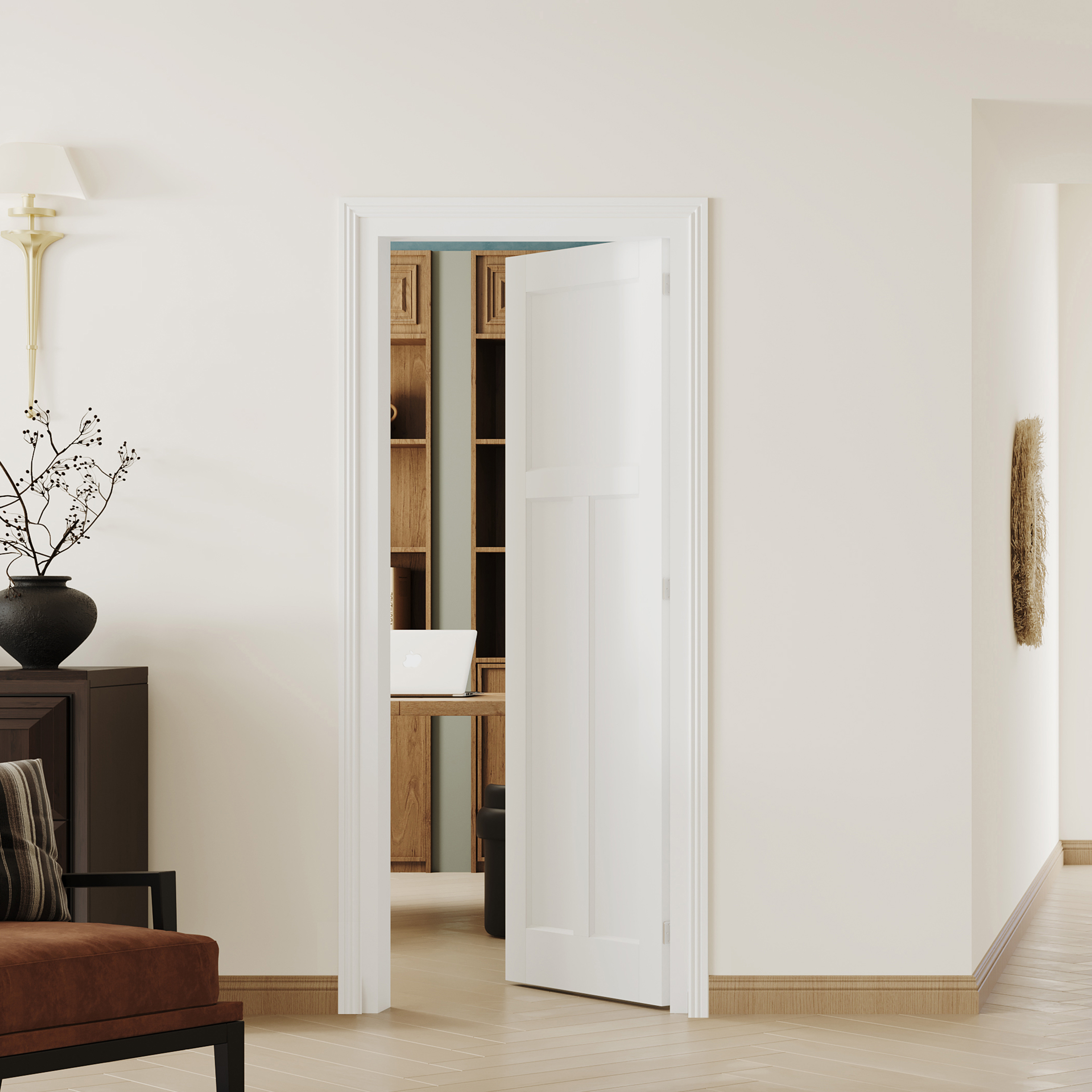 DOOOLI White T-Shaker Interior Door Slab – Solid Wood & MDF Door with ...