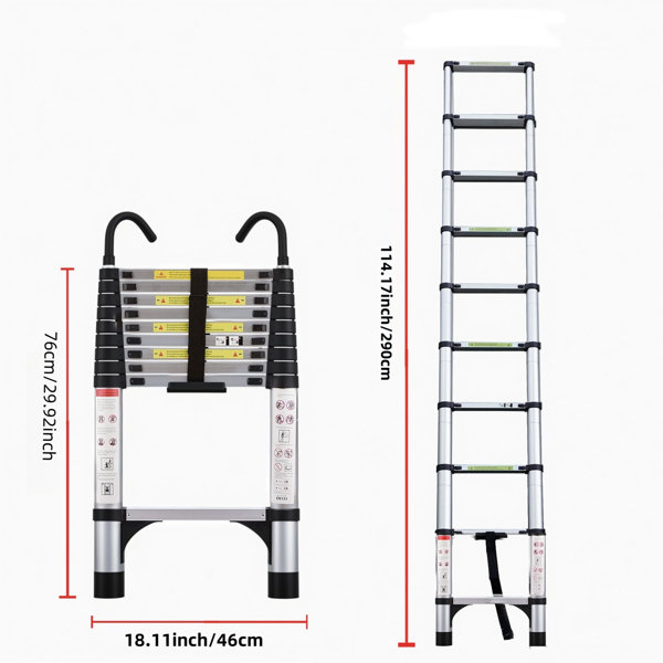 Latitude Run® 9.5ft Telescopic Aluminum Ladder with 2 Triangular ...