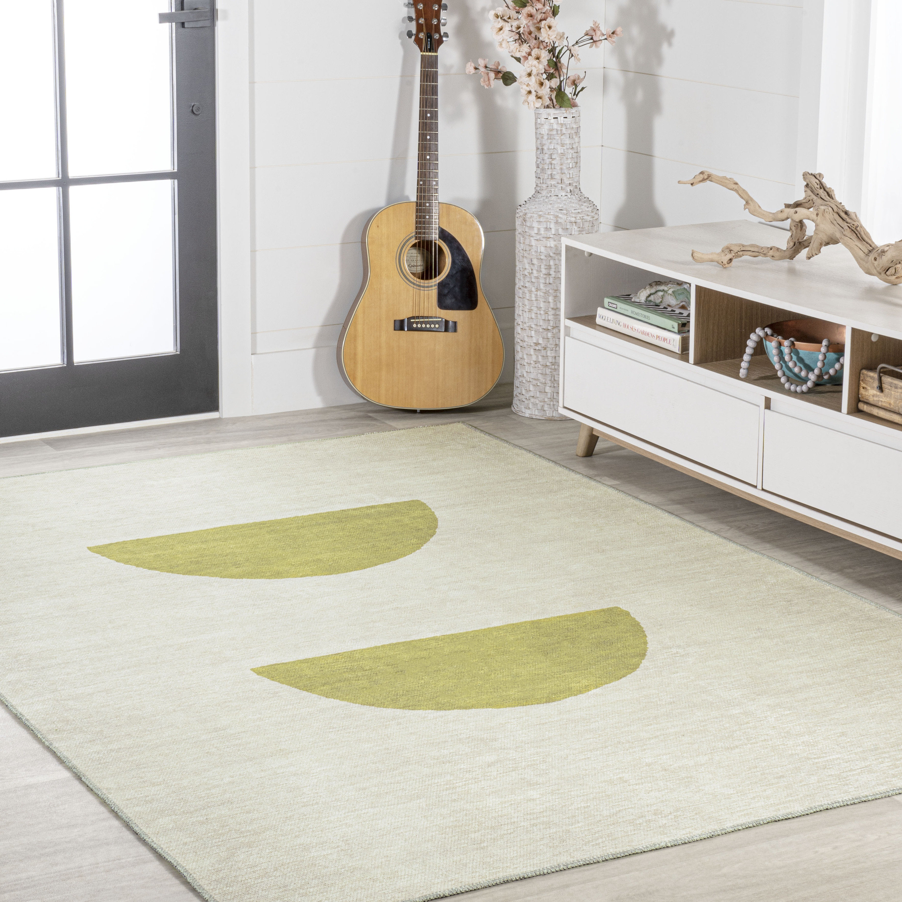 Wade Logan® Ashaunti Minimalist Geometric Machine-Washable Cream/Yellow ...