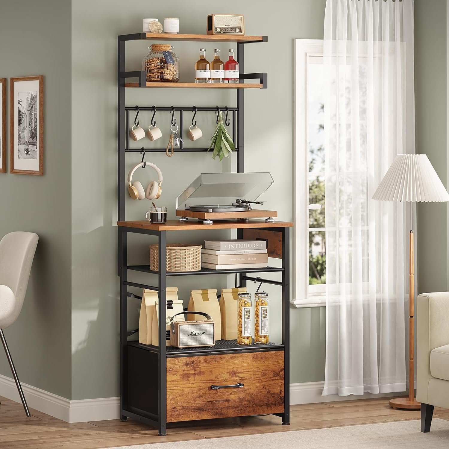 Ebern Designs 6 Tier Bakers Rack, Coffee Station With Power Outlet ...