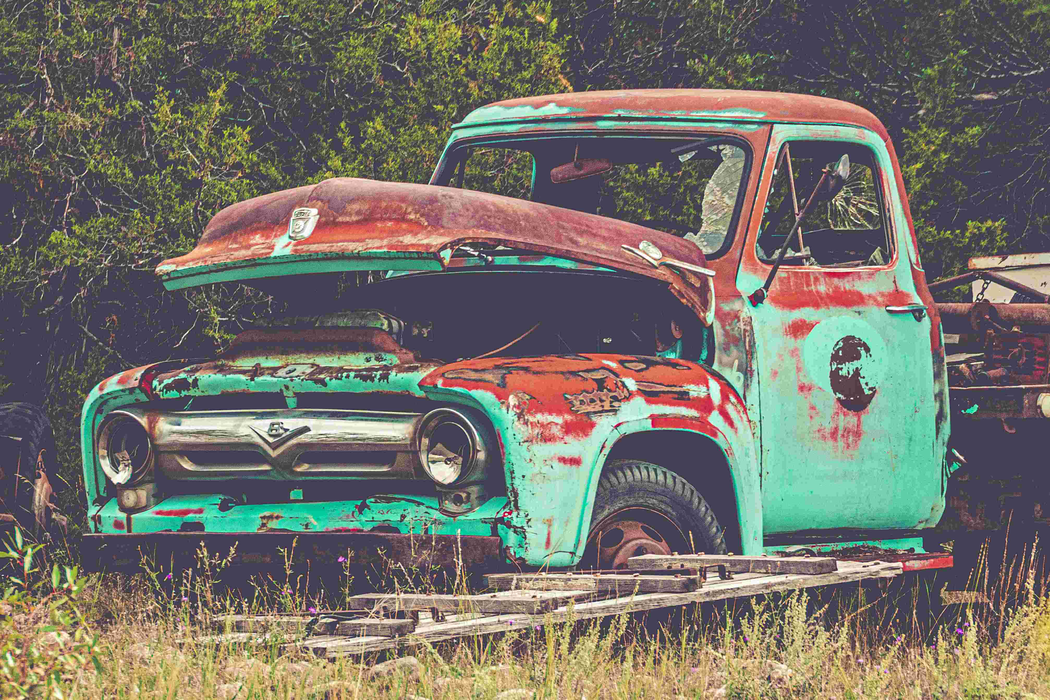 Williston Forge Rusty Broken Teal Truck Photography | Wayfair