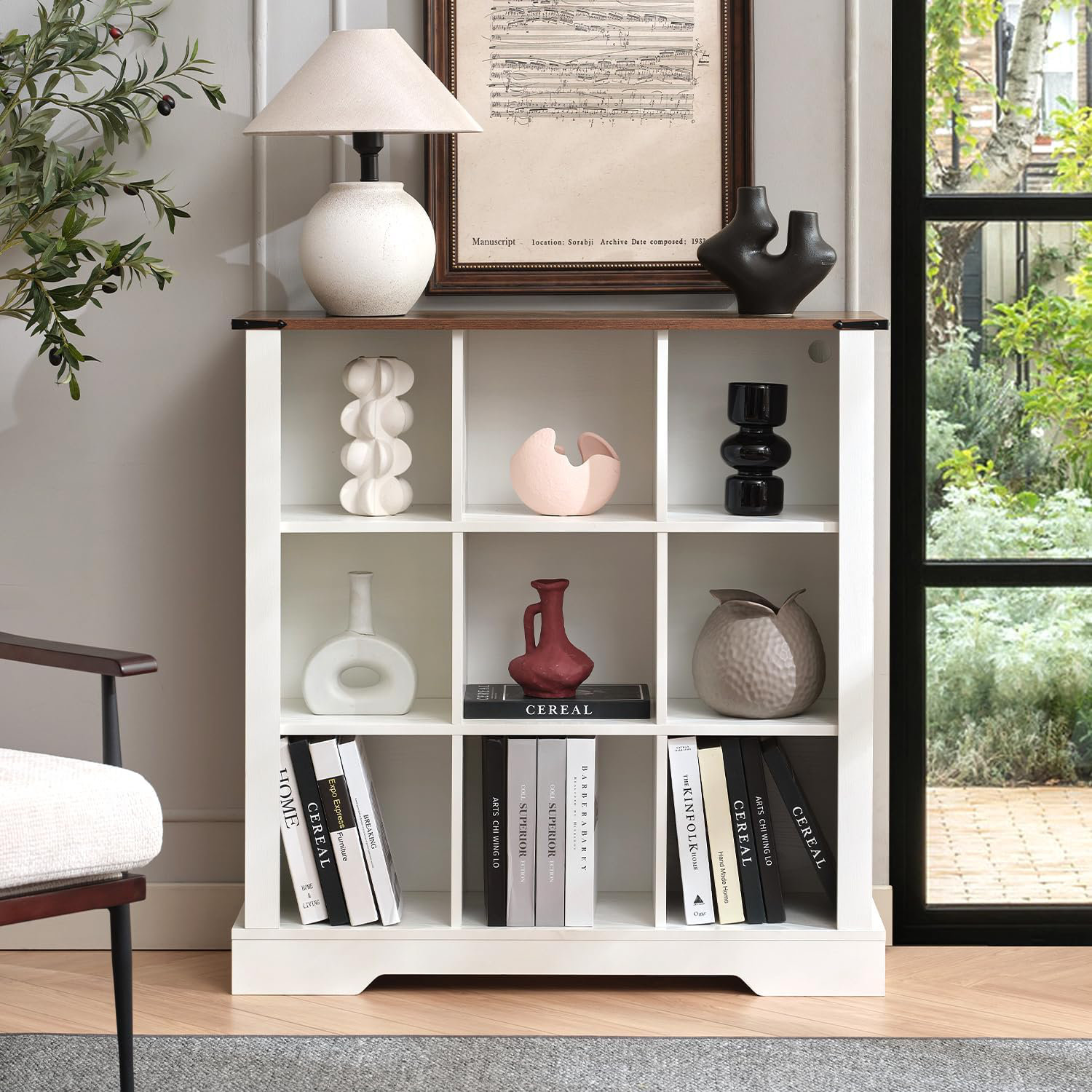 Winston Porter 9-Cube LED Bookshelf - Mid-Century Modern Wood Storage ...