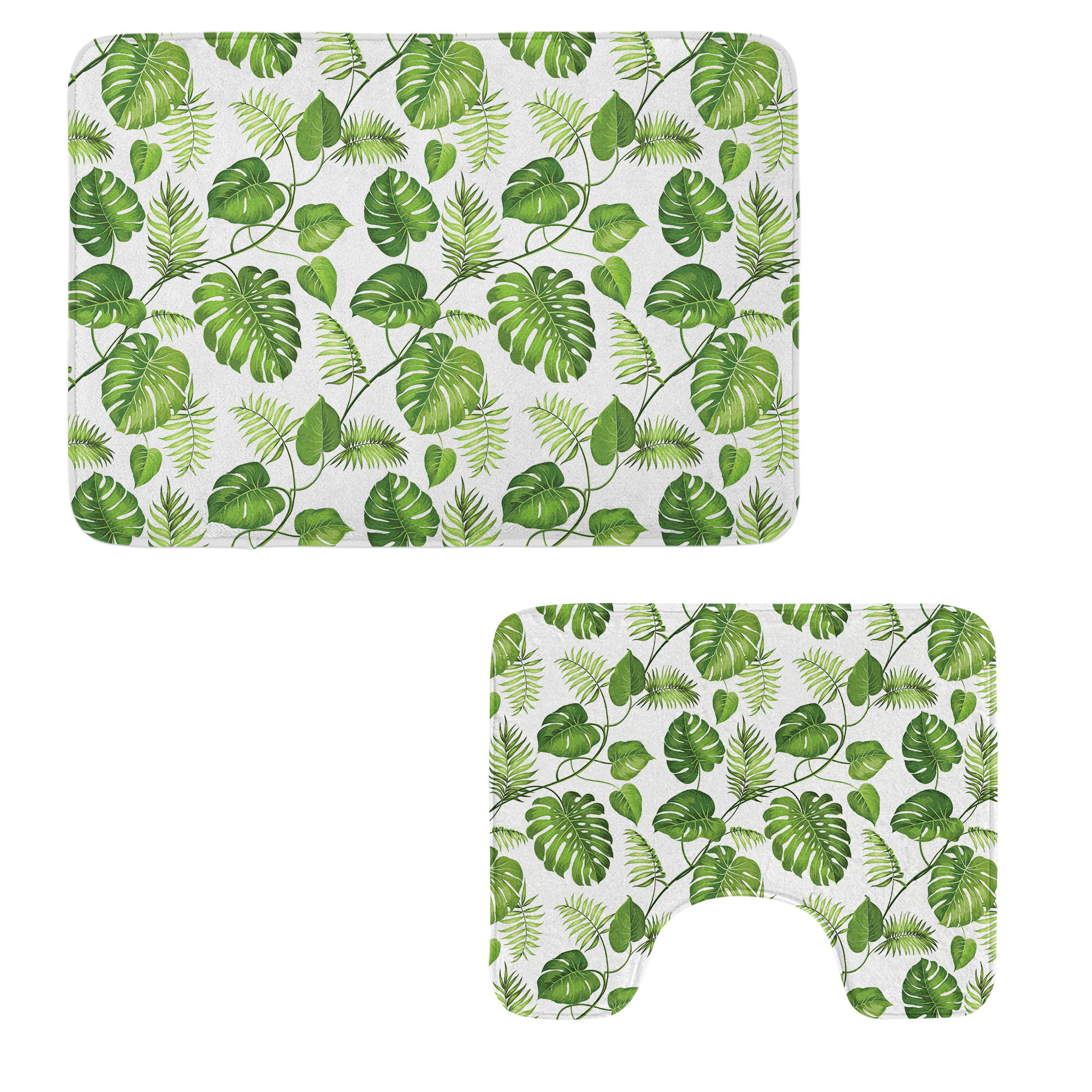 East Urban Home Leaf Bathroom Rug Set 2 Pieces Rectangle & Contour Mats ...