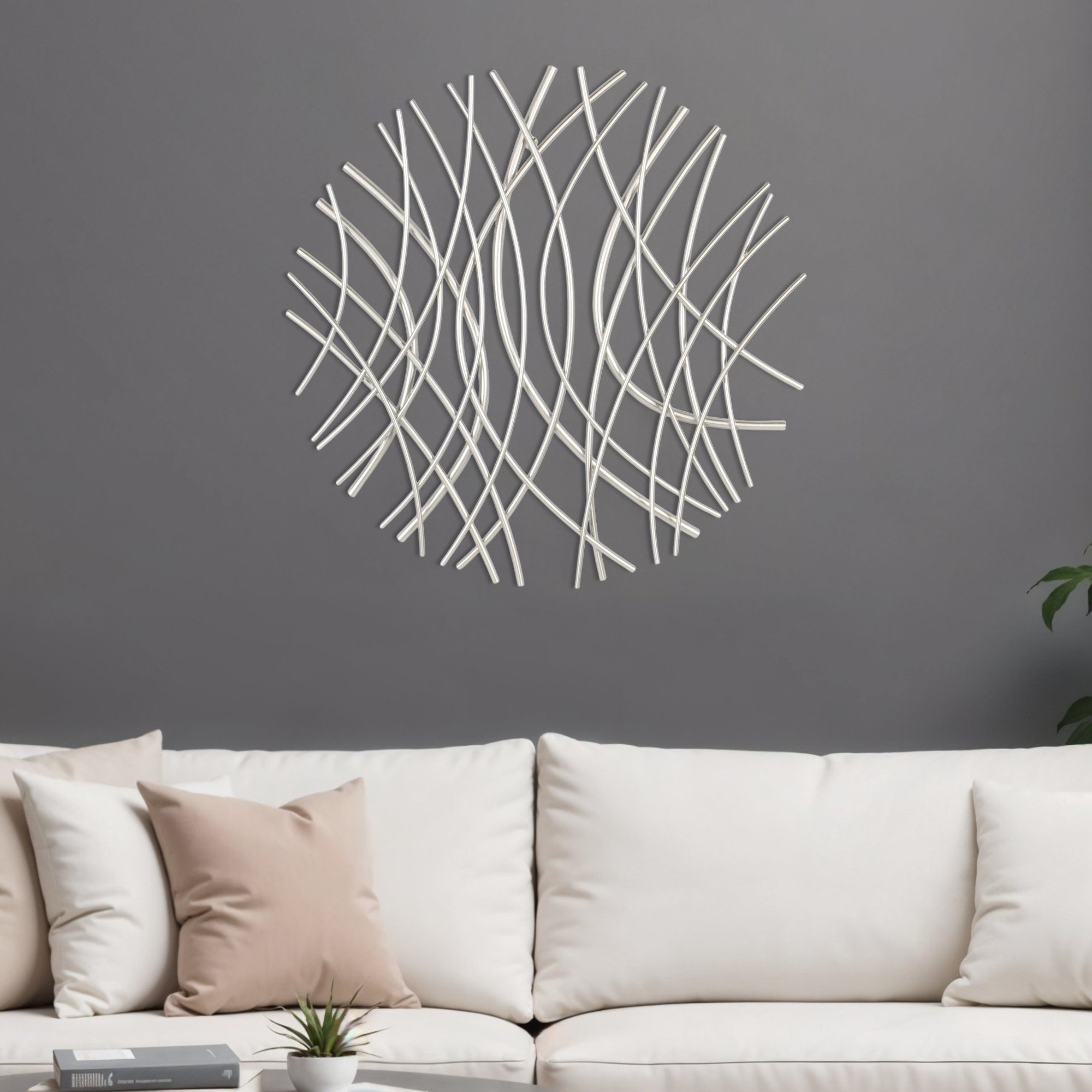 HomeRoots 24" X 24" Silver Metal Circle Abstract Hanging Dimensional ...