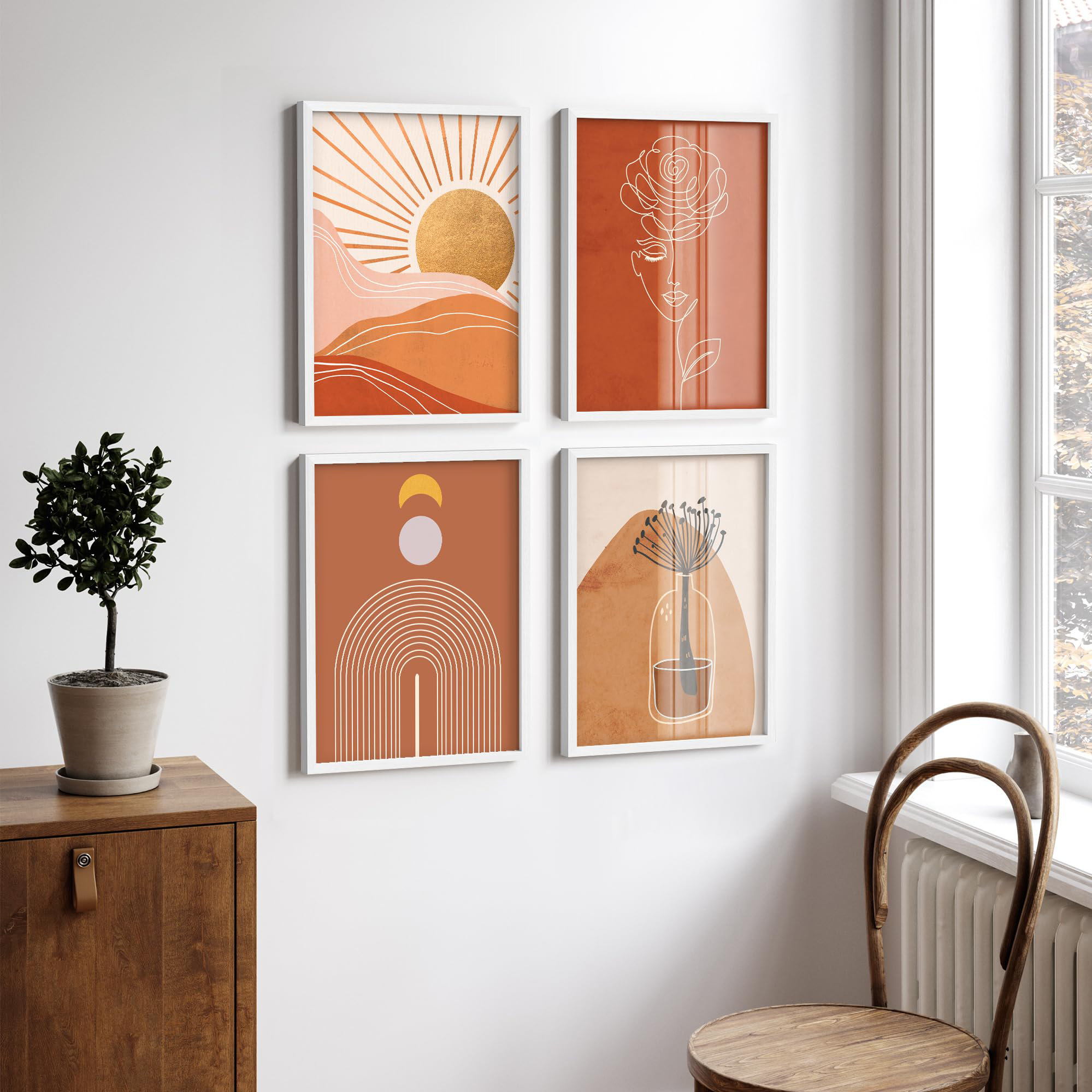 SIGNLEADER " Bohemian Abstract Line Art Sun Face Vase And Geometric ...