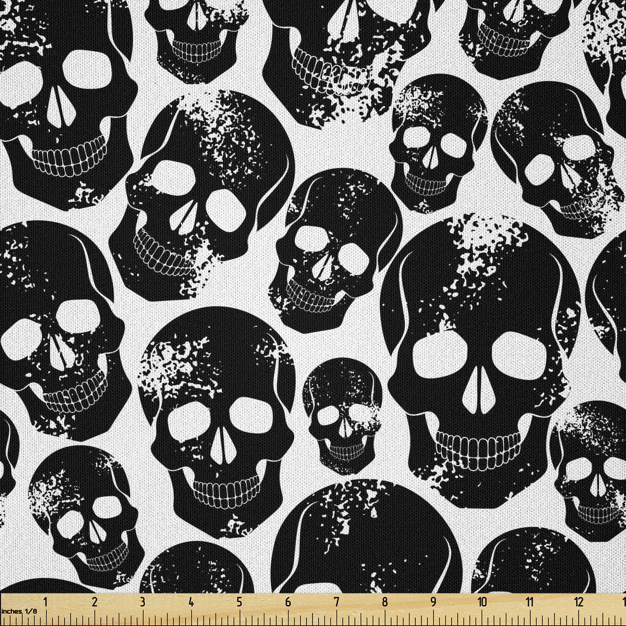 East Urban Home Dalhaus Grunge Black Human Skulls Evil Men Fear Horror Death Skeleton Fabric ...