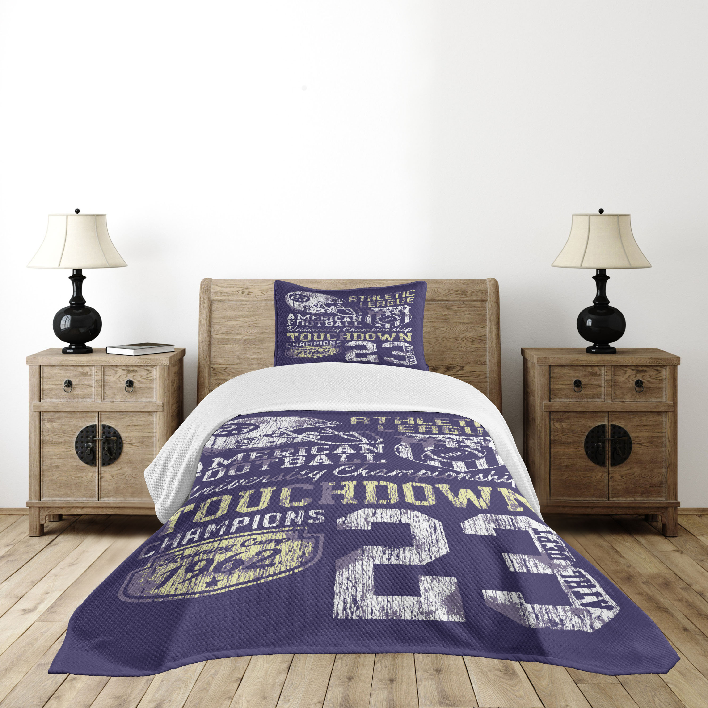 Ambesonne Sports Bedspread Set Retro American Football Purple | Wayfair