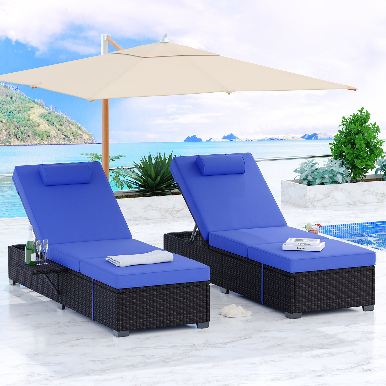 Ebern Designs Outdoor Pe Wicker Patio Chaise Pool Lounge Chairs, Patio ...