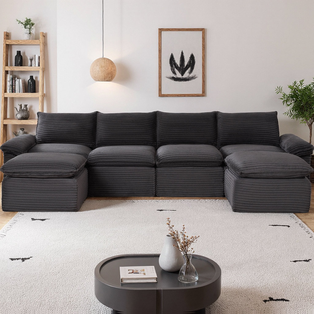 Everly Quinn Modern U-Shape Cloud Sectional Sofa with 2 Movable ...