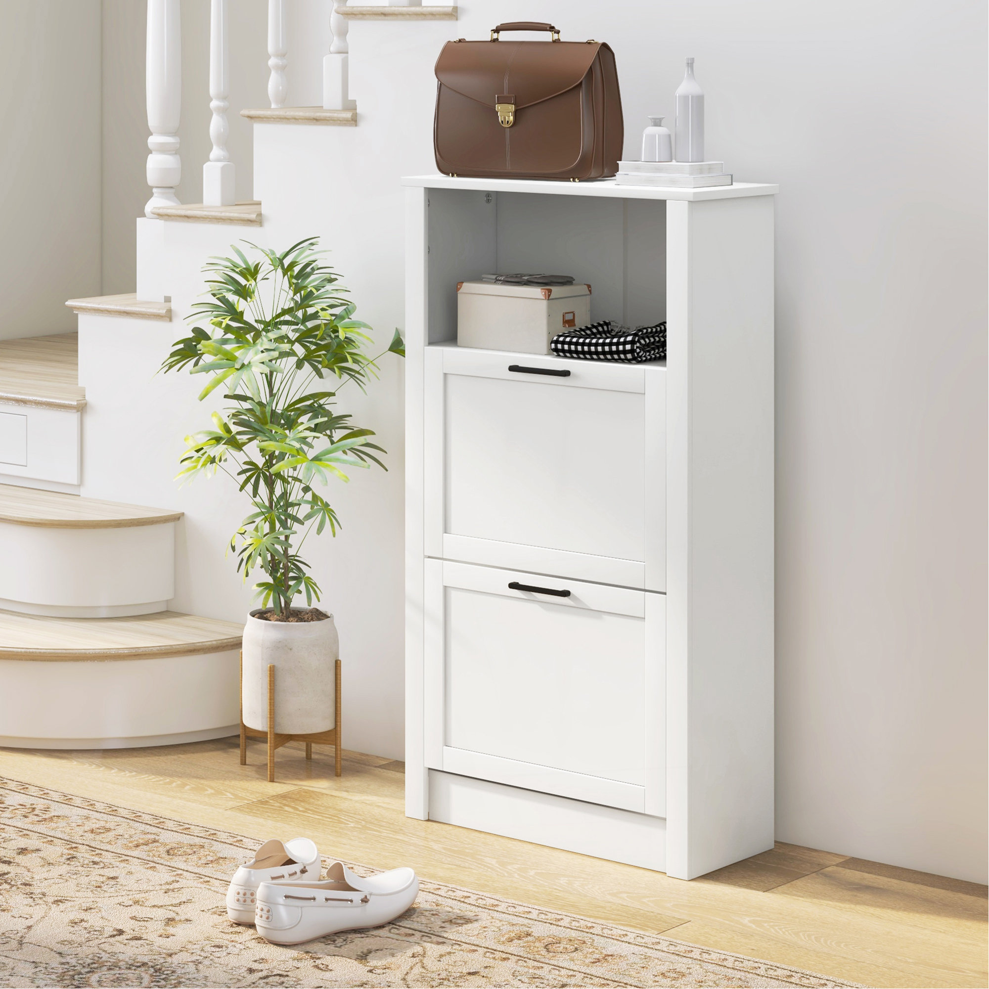 Ebern Designs Versatile Shoe Storage Cabinet With Open And Closed ...