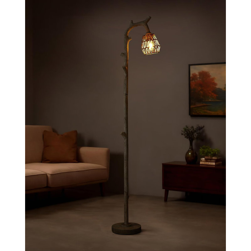 Gracie Oaks Rustic Farmhouse Tree Trunk Floor Lamp for Bedroom Living ...