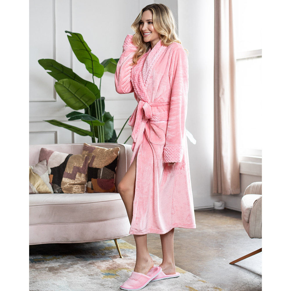 LOTUS LINEN Soft Plush Robes Luxury Fluffy Robe Long Fleece Spa ...