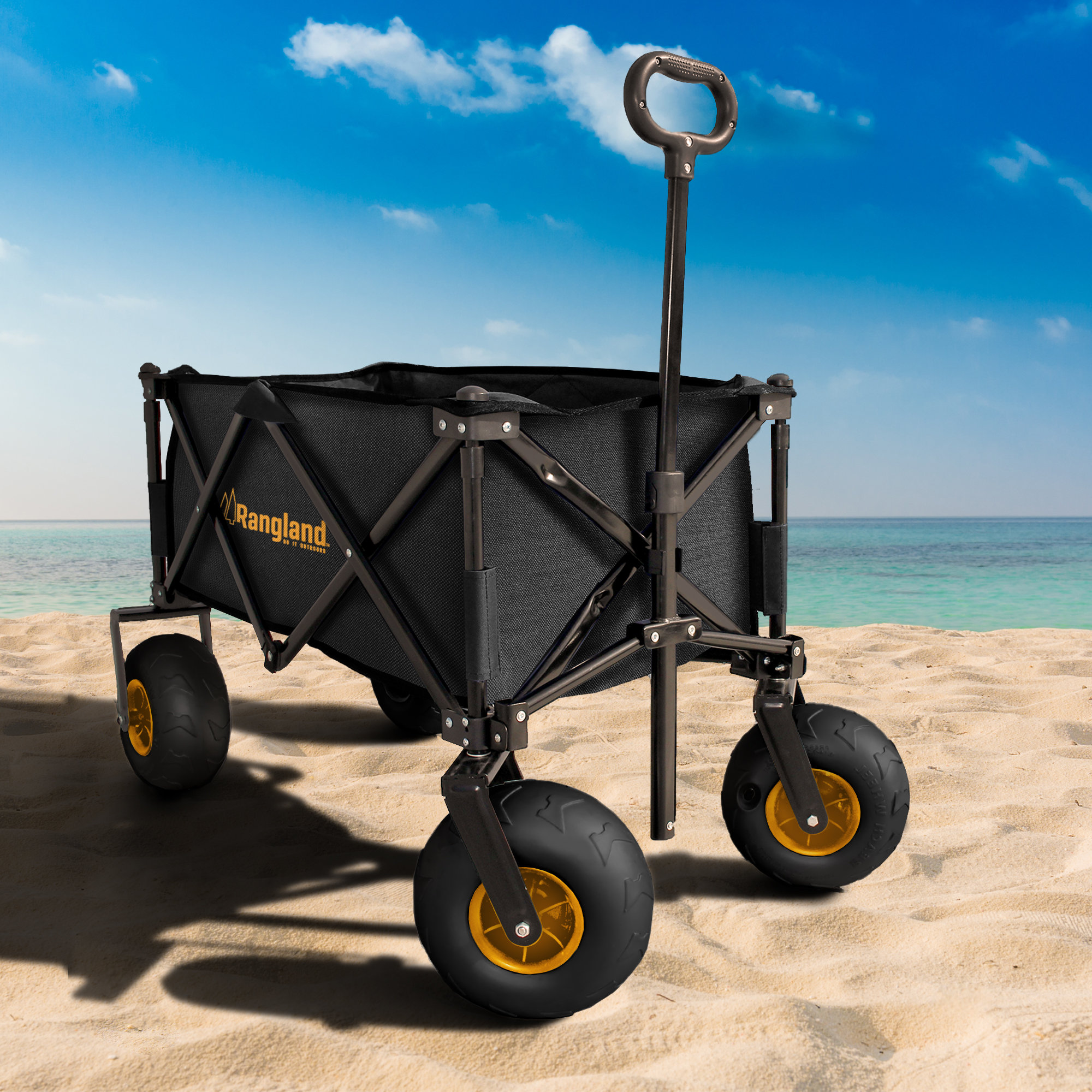 Rangland Chariot de plage pliable avec de grandes roues pour le sable ...