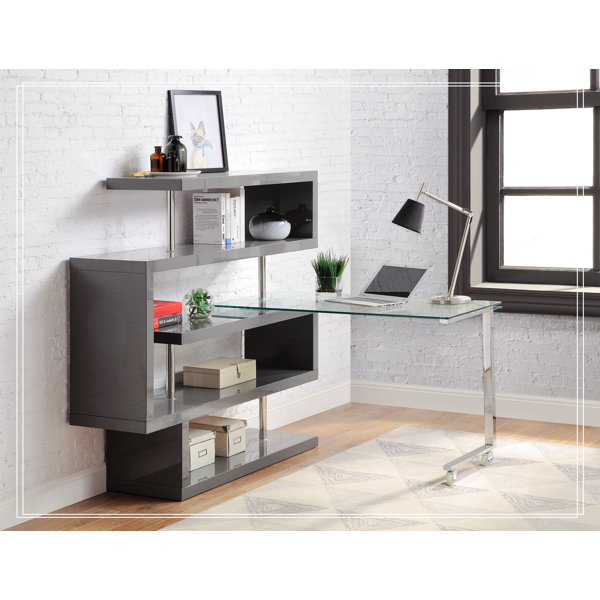 Brayden Studio® Delonna 55'' W Rectangle Writing Desk with 4 Shelves ...