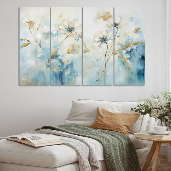 DesignArt Blue Botanical Garden I On Metal 4 Pieces Set | Wayfair