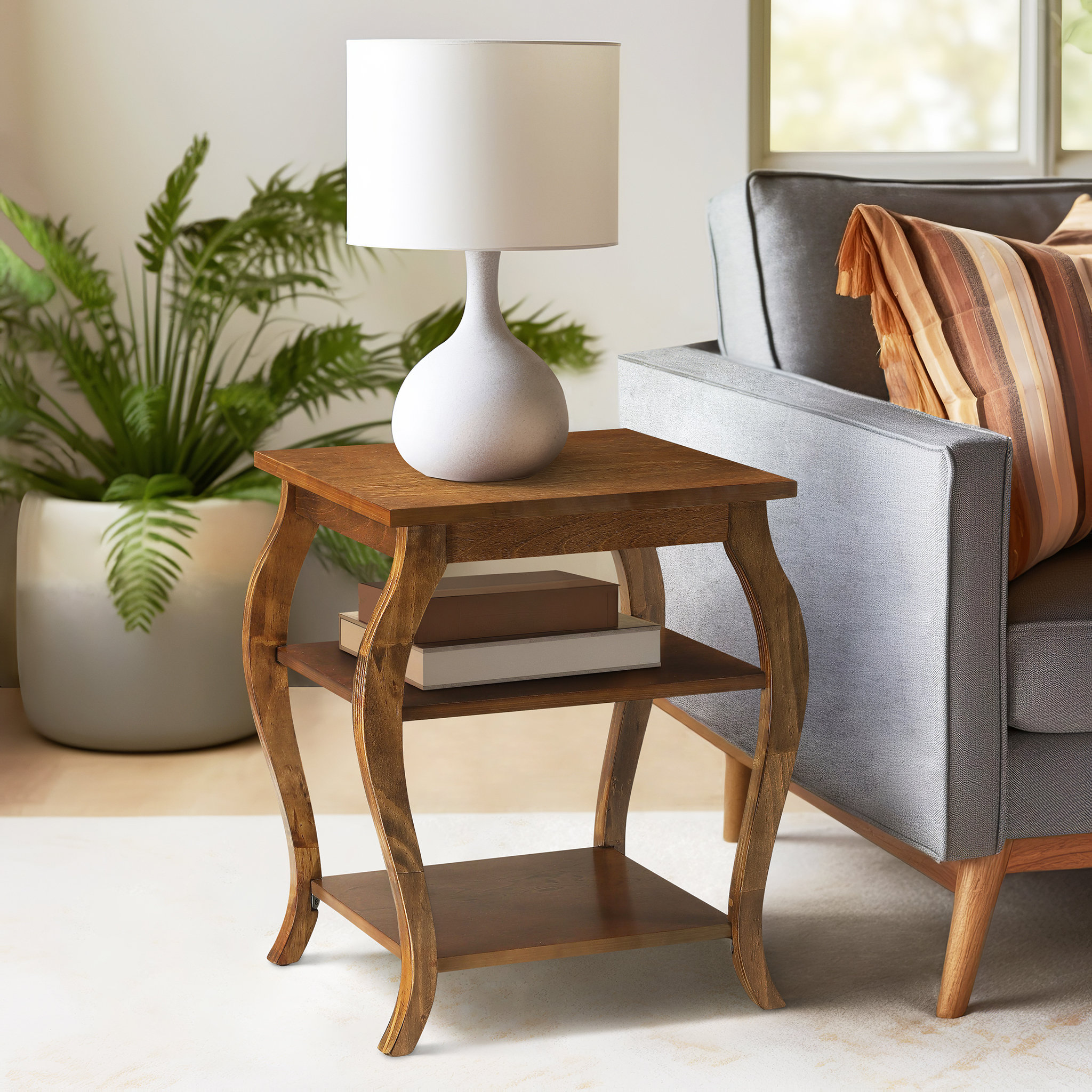 Lark Manor™ Wooden Square Top Side Table with 2 Shelves, Traditional ...