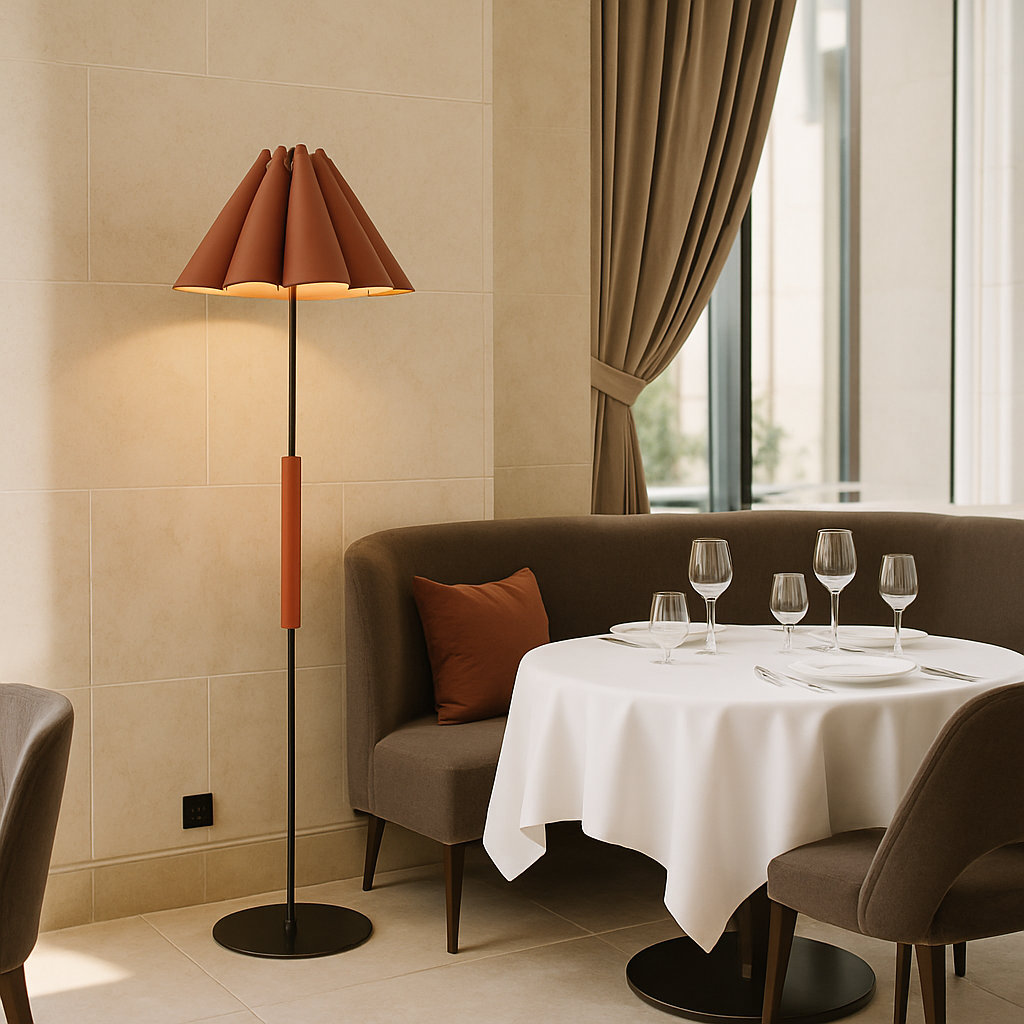 Ebern Designs Floor Lamp With Leather Ruched Shade | Wayfair