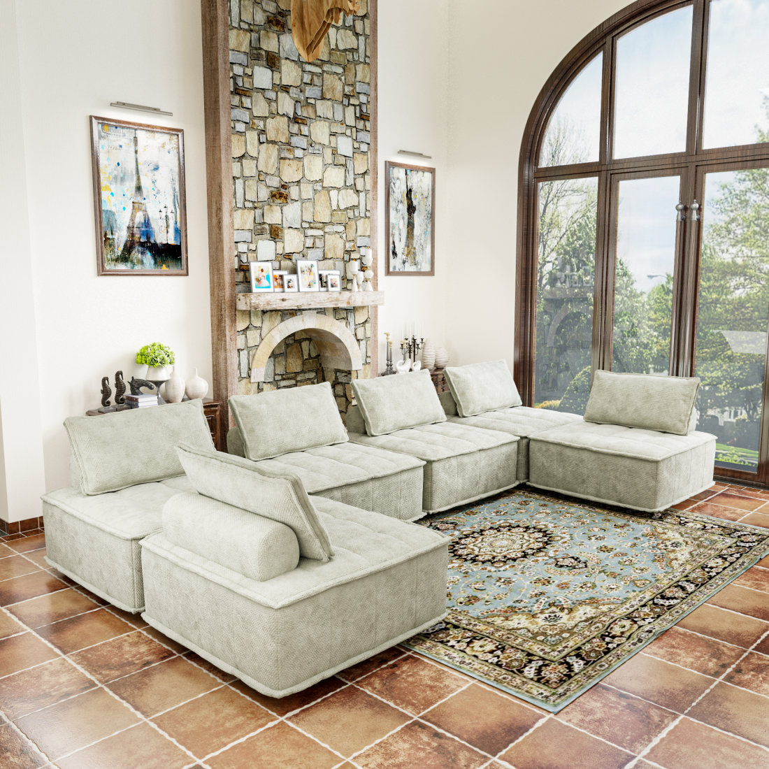 Ebern Designs Modern Sofa 6-Piece Modular Sofa, Customizable Layout For ...