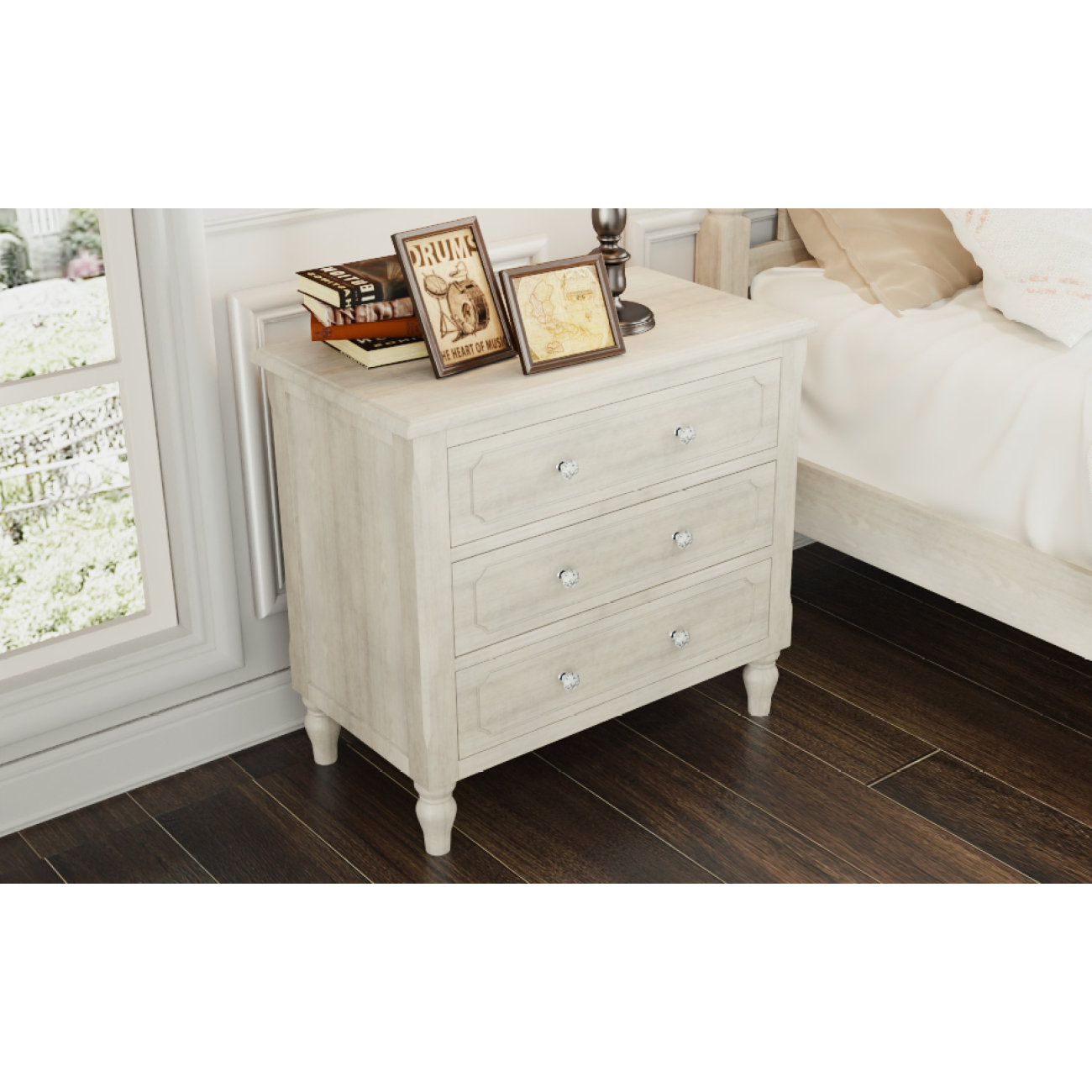 Ophelia & Co. Vintage Country Style 3 Drawers Wood Nightstand, Bedside ...