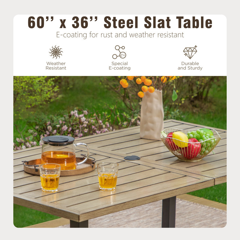 Hokku Designs Romik Rectangle Metal Frame Wood-like Patio Dining Table ...