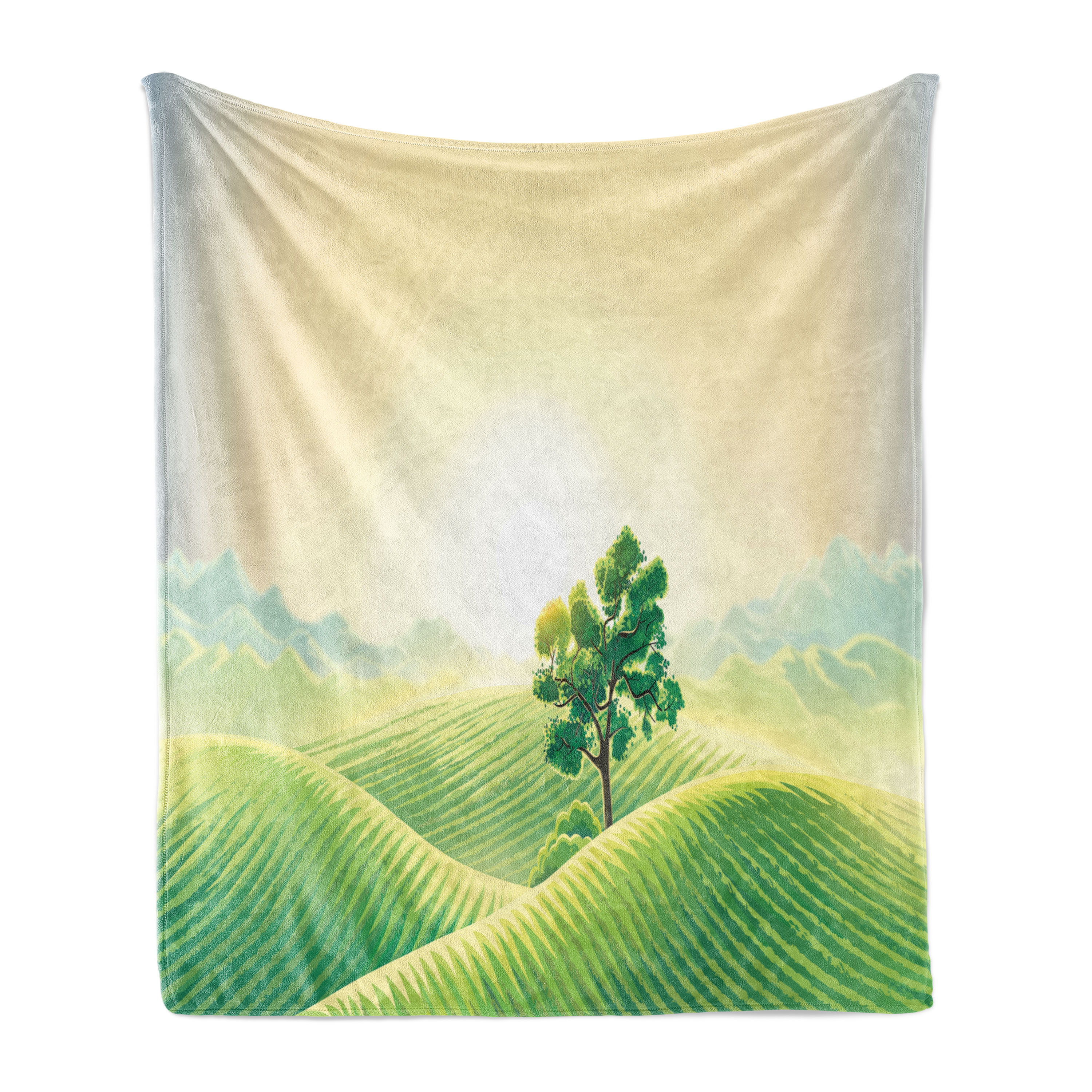 Ambesonne Landscape Fleece Throw Blanket Rural Cream Fern Green | Wayfair