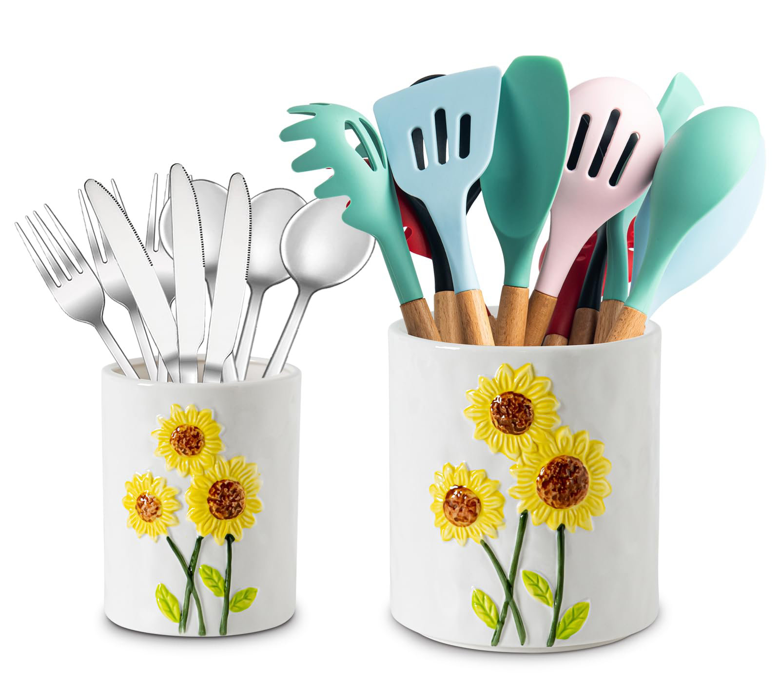 Gracie Oaks Set Of 2 Sunflower Kitchen Utensil Holder For Countertop ...