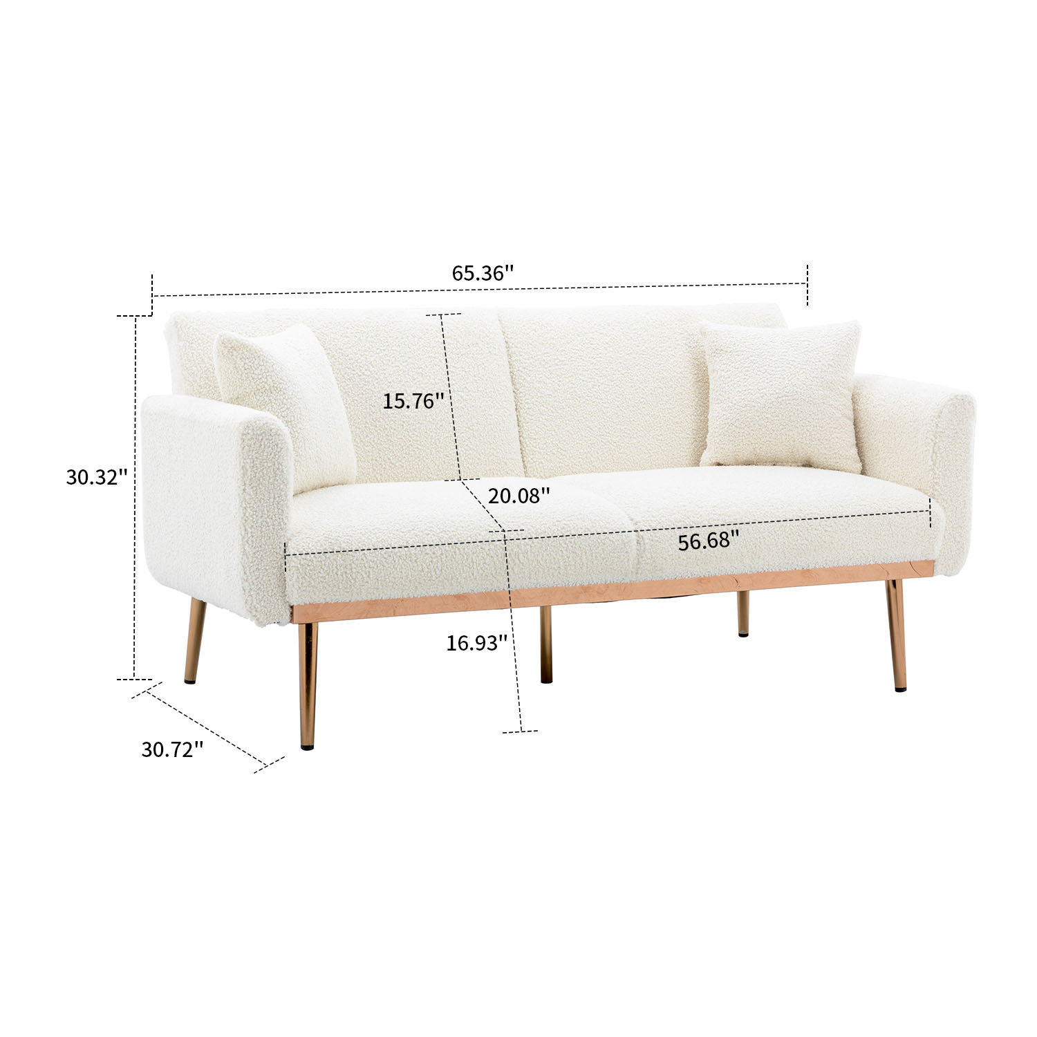 Everly Quinn Marlize 65.37'' Wide Split Back Convertible Sofa with Gold ...