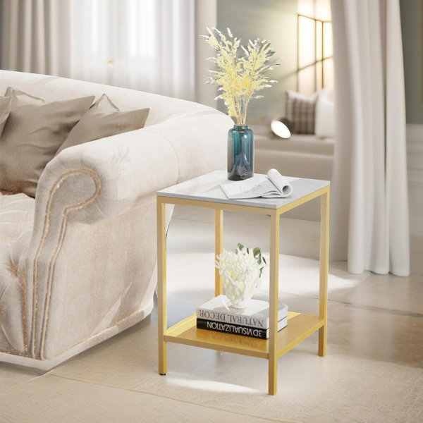 17 Stories Nohl Mable 2 Tier Side Table End Sofa Accent Tables Gold ...
