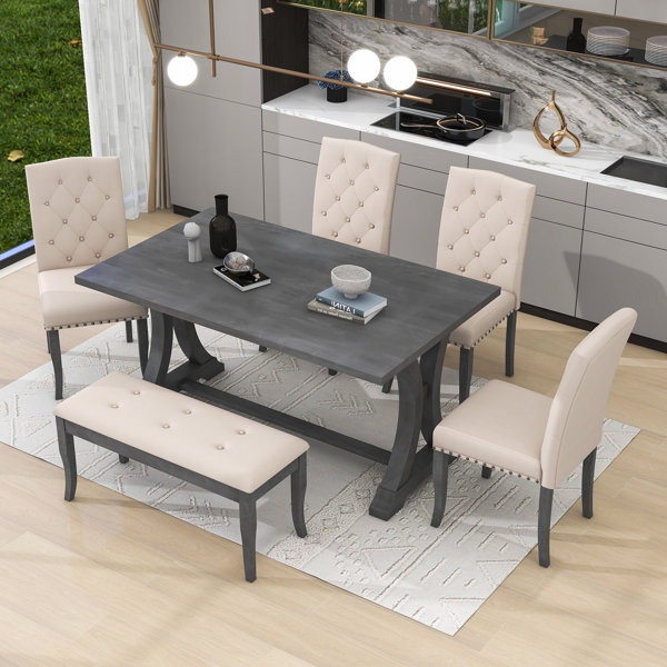 Alcott Hill® Bembow 6 - Piece Trestle Dining Set, Rectangular Trestle ...