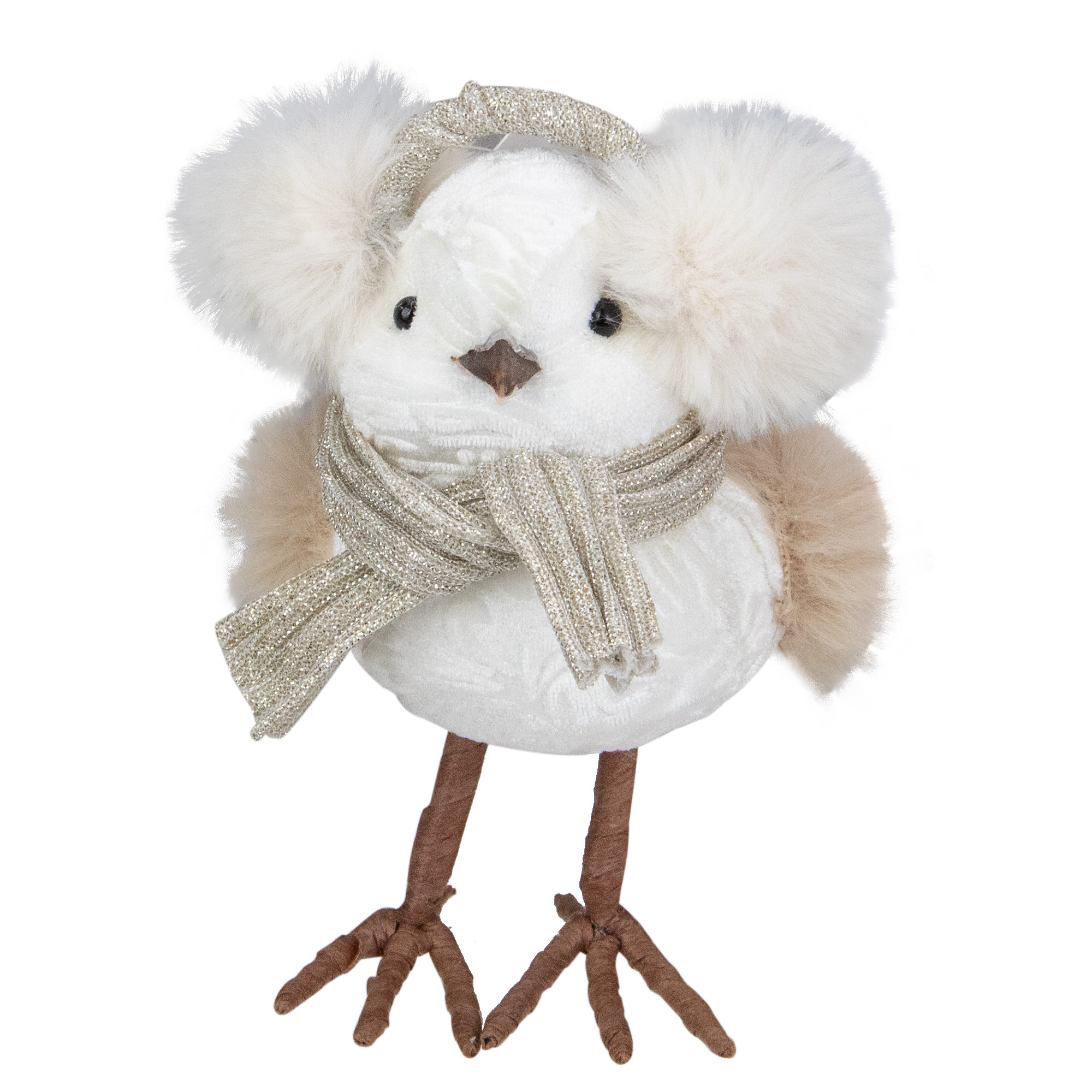 Northlight Seasonal 5" White and Gold Winter Bird in Earmuffs Christmas ...