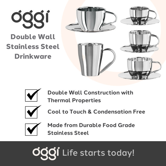 Oggi Brew Stainless Steel Cup & Saucer (175 Ml, 6 Oz) | Wayfair