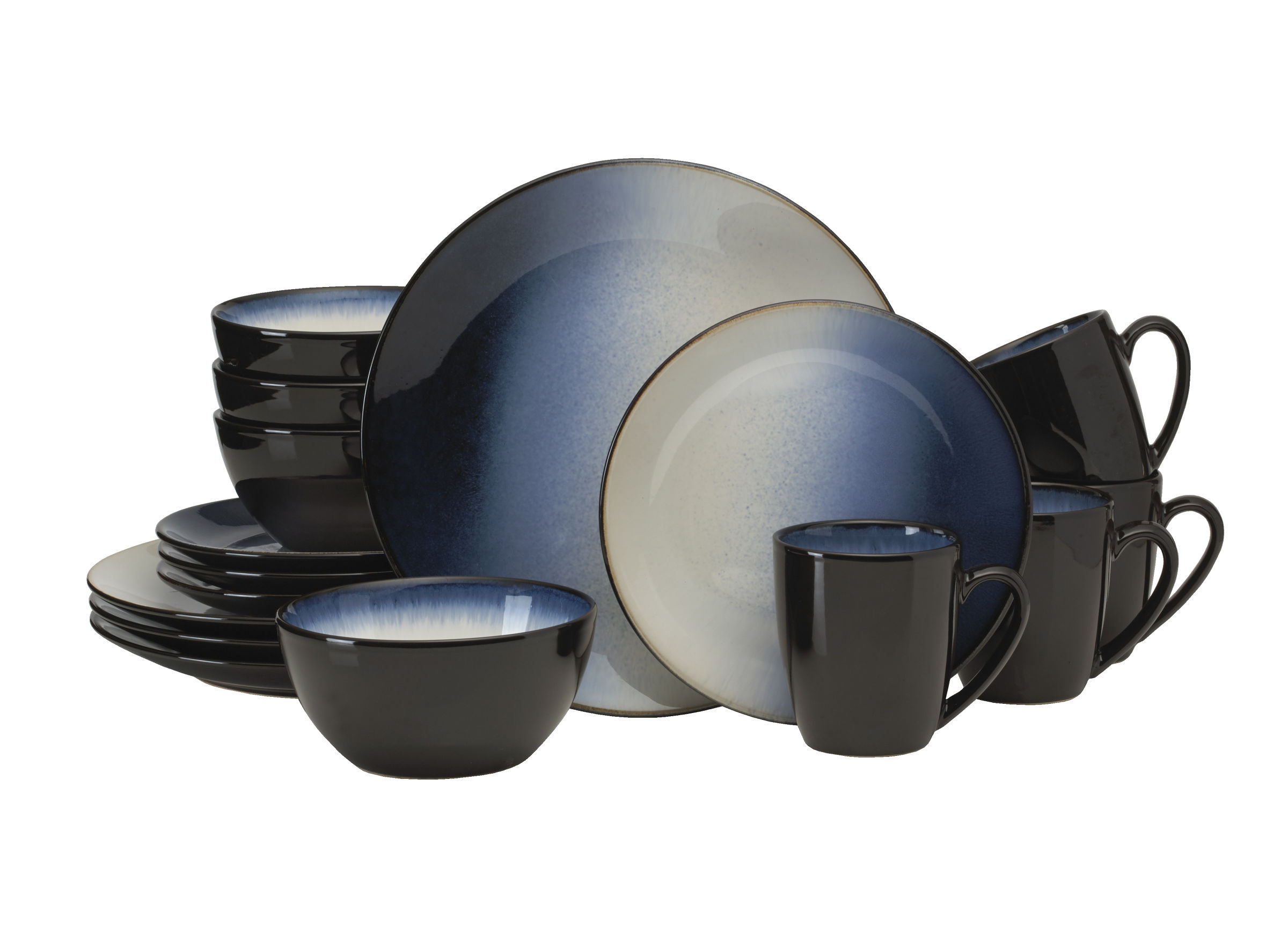 Gourmet Basics by Mikasa Asher Blue 16-Piece Stoneware Dinnerware Set ...