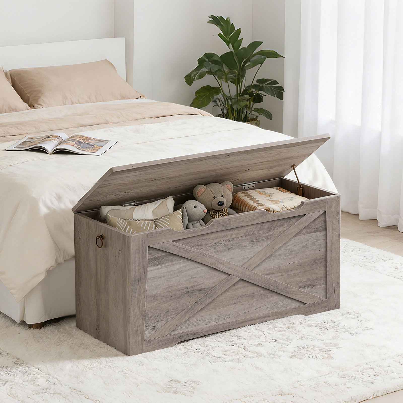 August Grove Storage Chest, 31.5" Storage Bench With Metal Hinge And ...