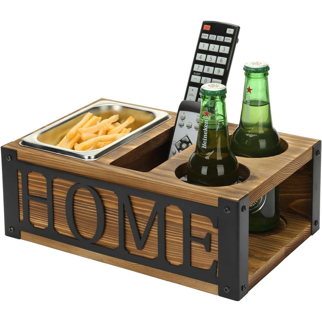 UNITED PILLOW MANUFACTURING Rustic Burnt Wooden Snack Tray Caddy For ...