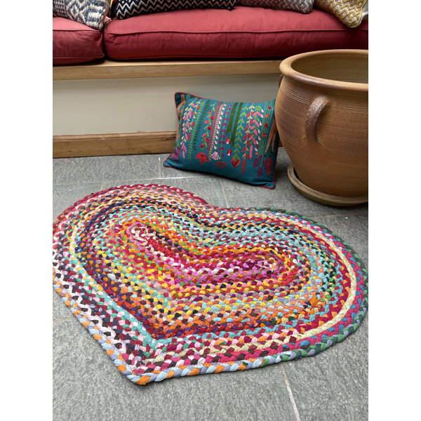 Latitude Vive Prem Love Heart Rug In Multi Colour Recycled Fabric ...