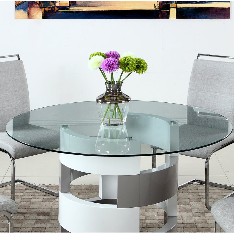 Orren Ellis Manzi Contemporary Round Glass Top Dining Table | Wayfair