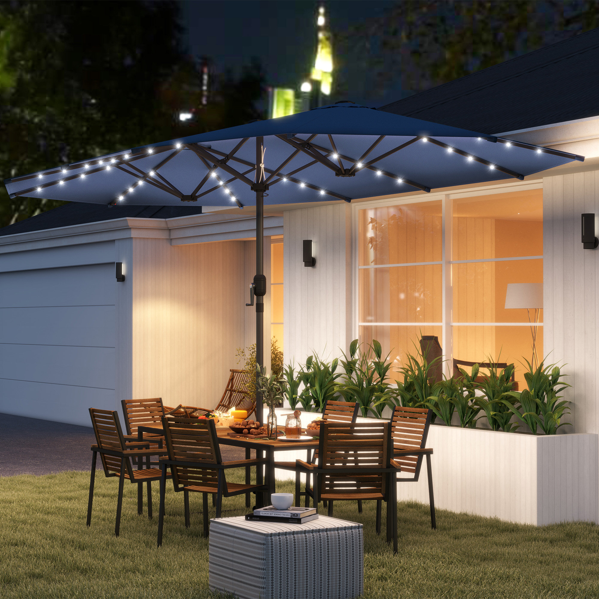 Arlmont & Co. 14.8ft Double Umbrella, Large Outdoor Patio Sun Shade ...
