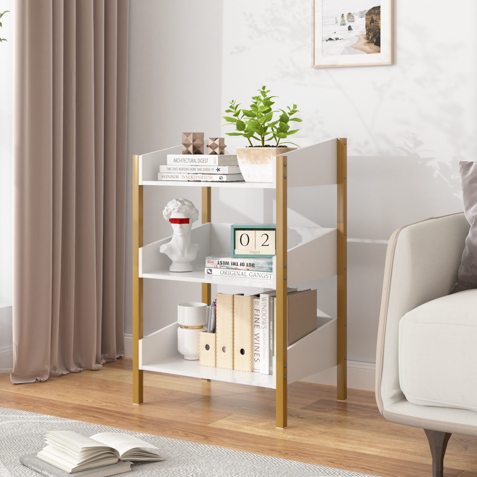 Mercer41 3 Tier Rustic Bookshelf Wooden Bookcase, Etagere Book Shelf ...