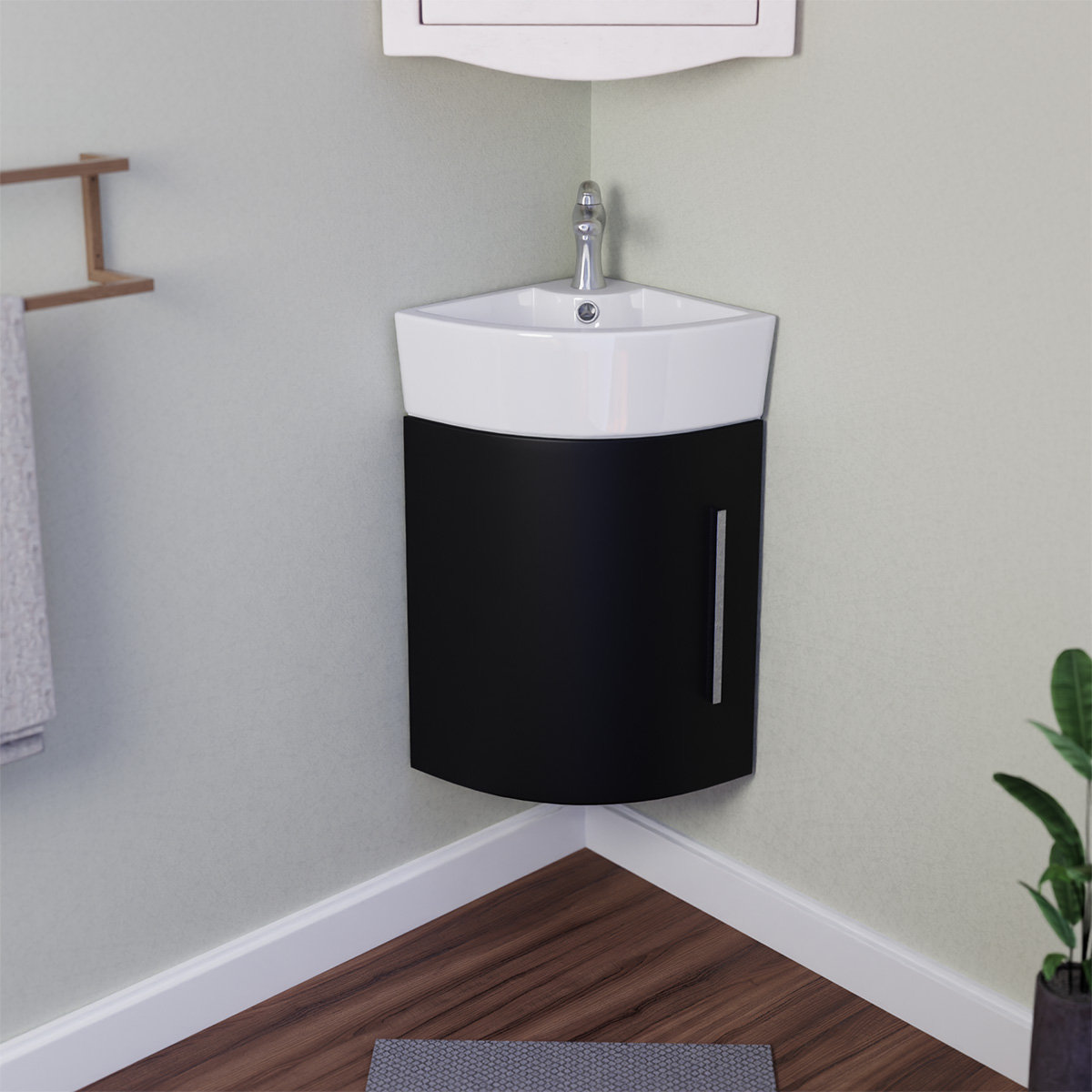 Orren Ellis Ensemble combiné de lavabo de meuble-lavabo de coin mural ...